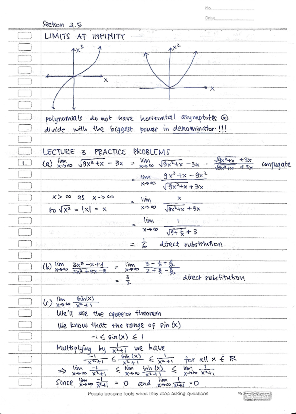 MATH2200 Calc1 Limits at Infinity - No. Date: Section 2 LIMITS AT ...