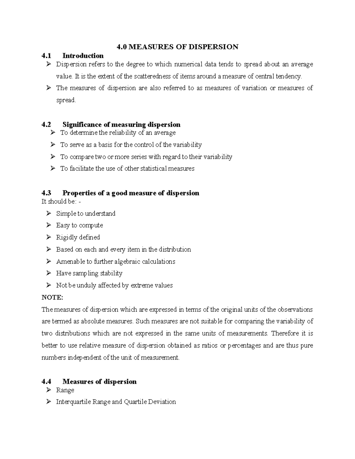 Measures OF Dispersion - 4 MEASURES OF DISPERSION 4 Introduction ...