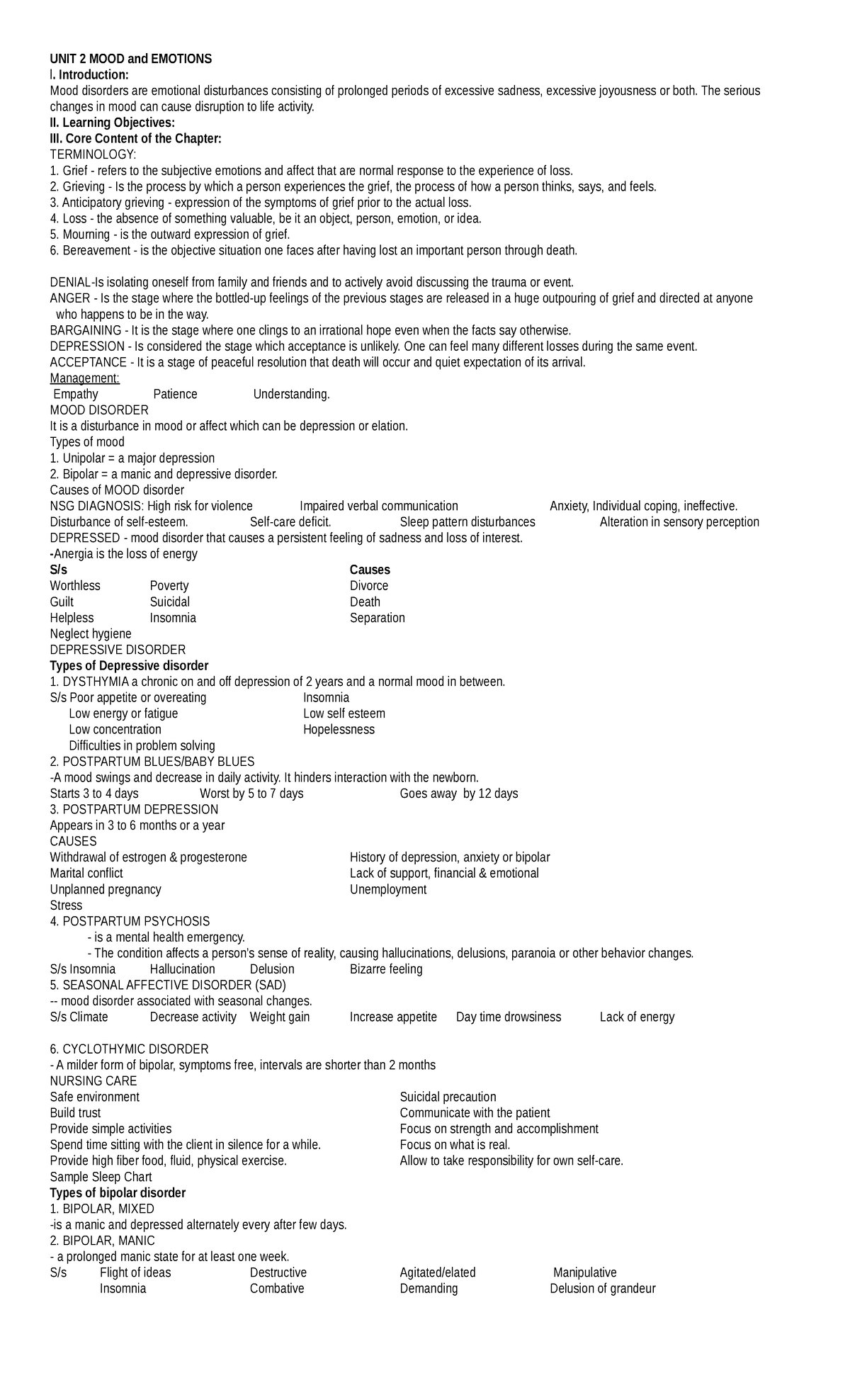 UNIT 2 MOOD Disorders - ujk - UNIT 2 MOOD and EMOTIONS l. Introduction ...