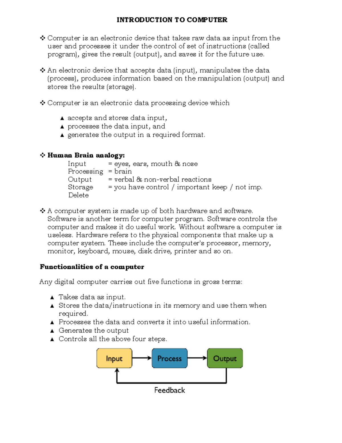 Computer-Concept-editing - INTRODUCTION TO COMPUTER Computer is an electronic device that takes ...