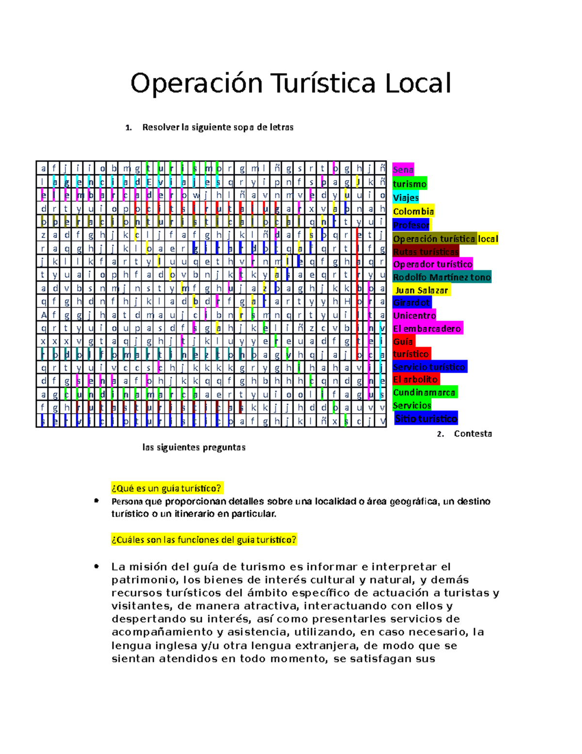 Actividad 2 sopa de letras - Operación Turística Local Resolver la ...