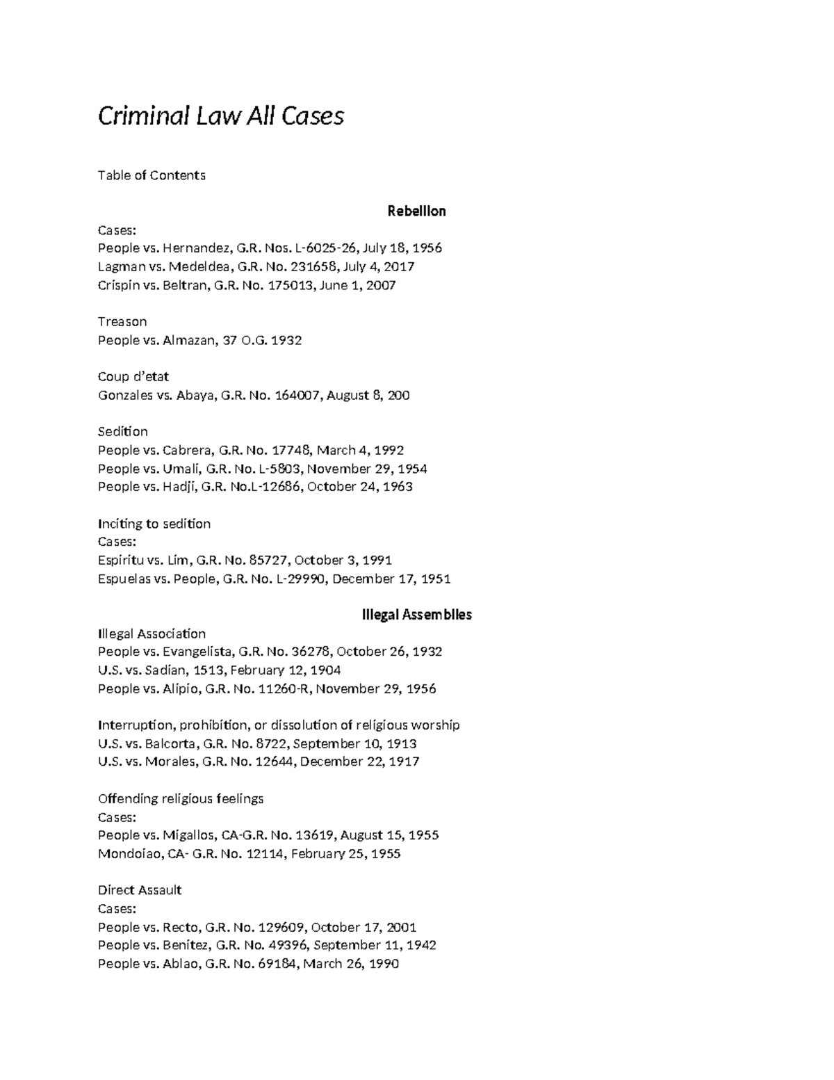 Criminal Law All Cases - Criminal Law All Cases Table of Contents ...