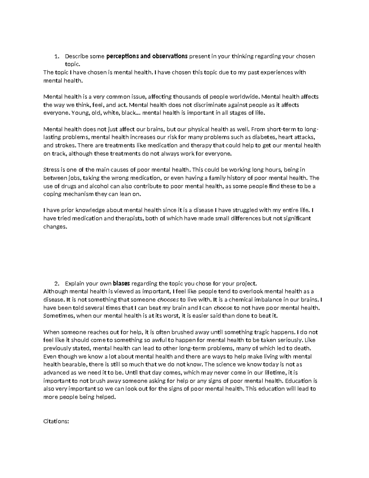 HUM 102 Short Answer 2 - Describe some perceptions and observations ...