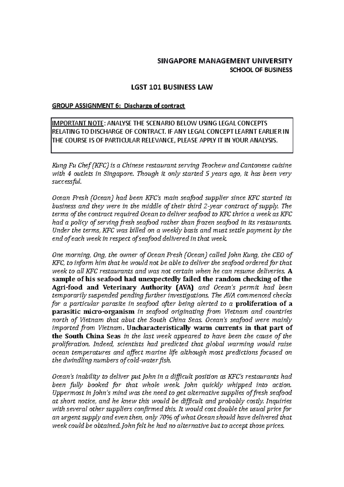 Group Assignment 6 - SINGAPORE MANAGEMENT UNIVERSITY SCHOOL OF BUSINESS ...