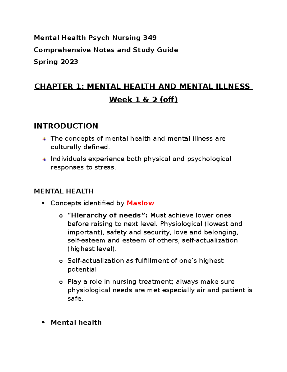Psych Nursing 349 Ex 1 Comprehensive Notes - Mental Health Psych ...