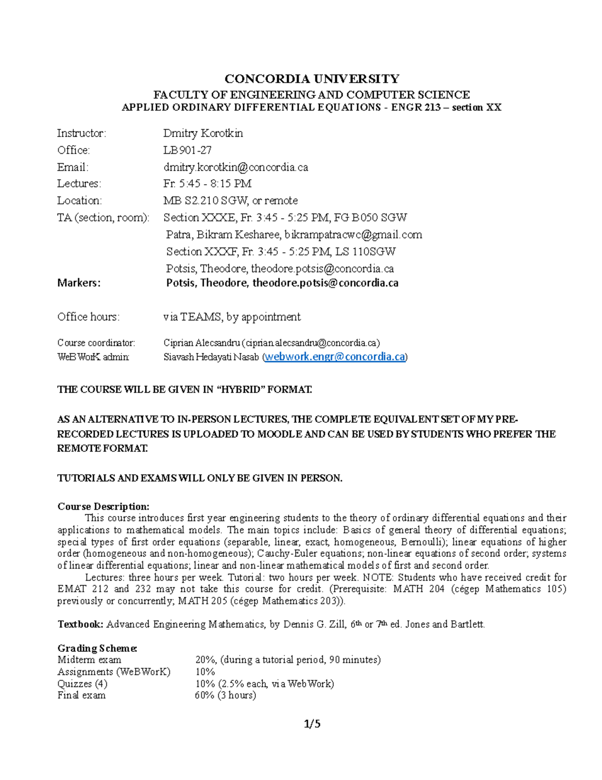 ENGR-213 XX Outline- 2021 fall - CONCORDIA UNIVERSITY FACULTY OF ENGINEERING AND COMPUTER ...