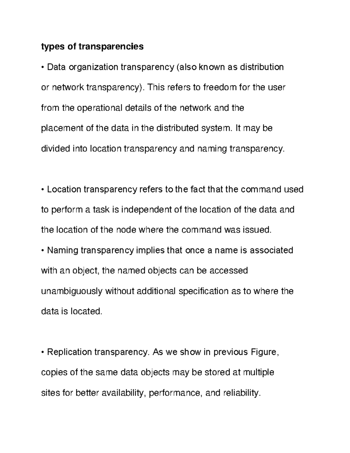 Types of transparencies - types of transparencies Data organization ...