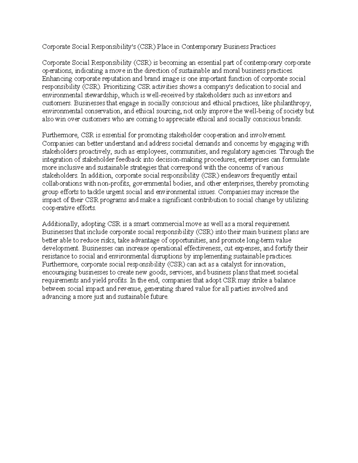 Corporate Social Responsibility - Enhancing corporate reputation and ...