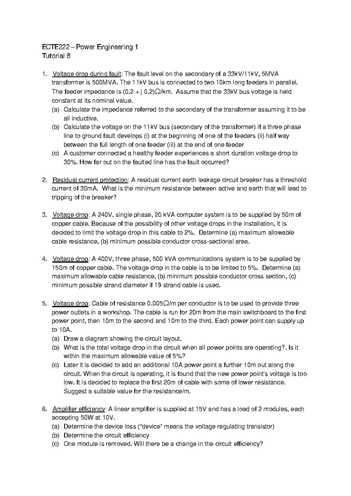 Seminar Assignments Tutorial 8 Power Engineering 1 Tutorial 8 1 Voltage Drop During Fault