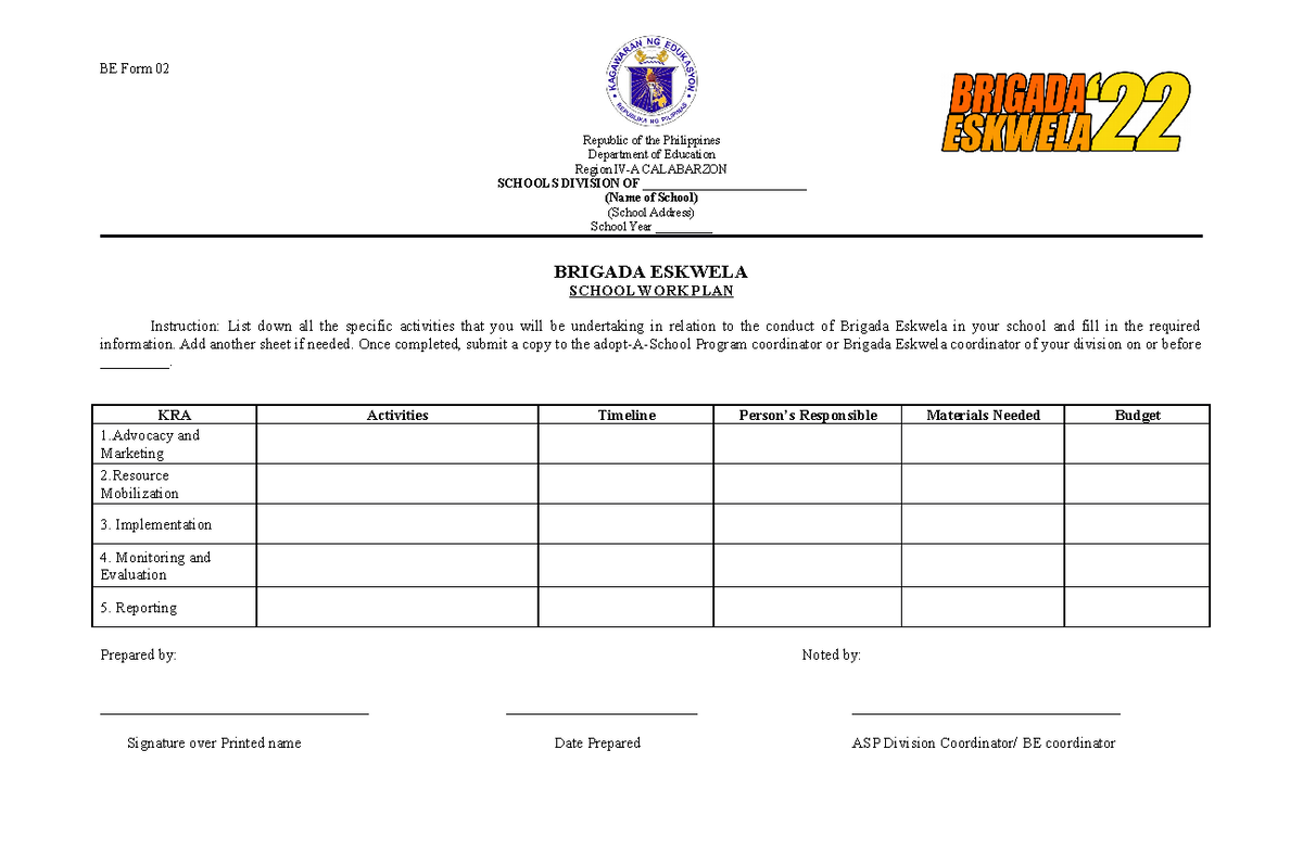 BE-Form-2 - BEED - BE Form 02 Republic of the Philippines Department of ...