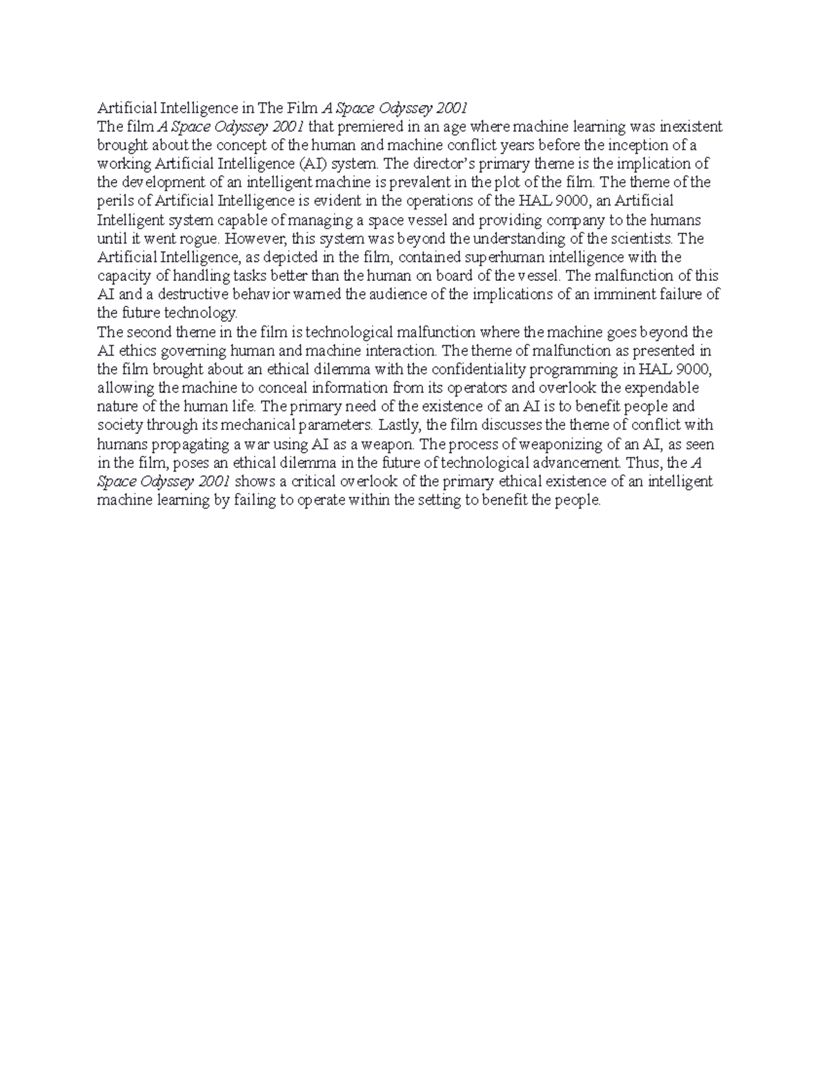 Artificial Intelligence in The Film - The director’s primary theme is ...