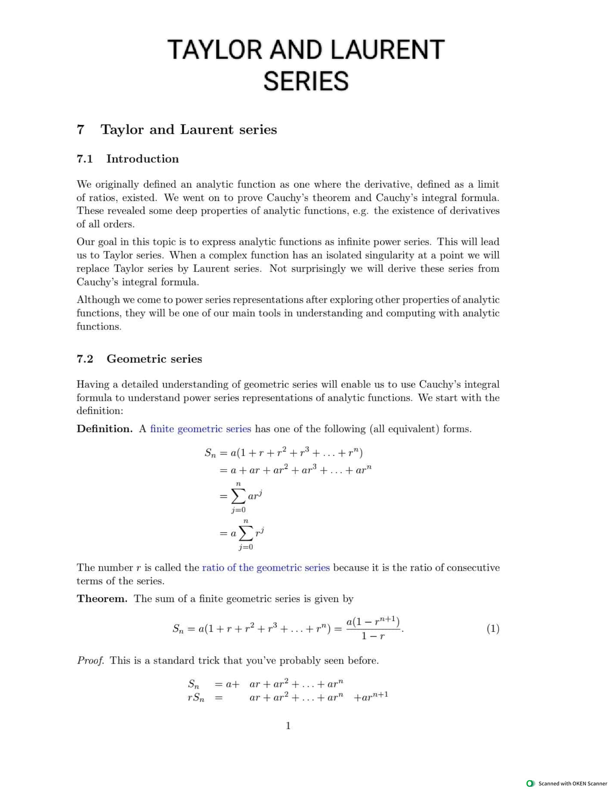 Taylor and Laurent Series - Mathematics - Studocu