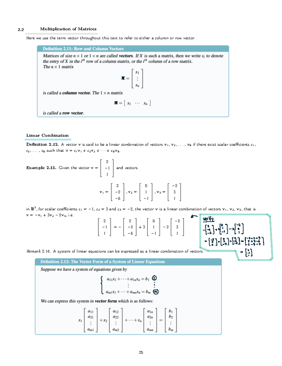 2.2 class notes solutions - 2.1 Multiplication of Matrices Here we use ...