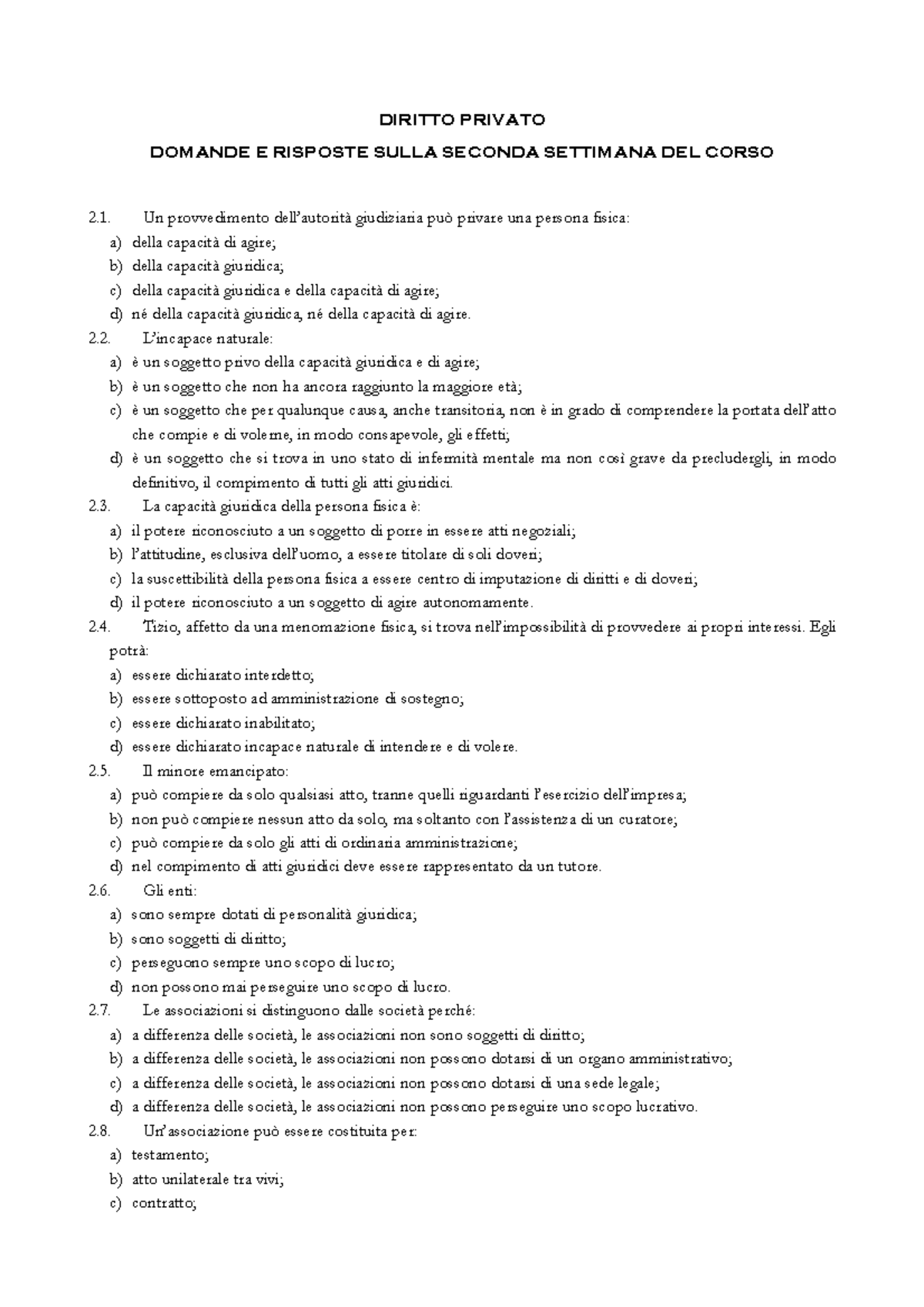 3 Diritto Privato Domande E Risposte II 21 2 2022 - DIRITTO PRIVATO DOMANDE E RISPOSTE SULLA ...