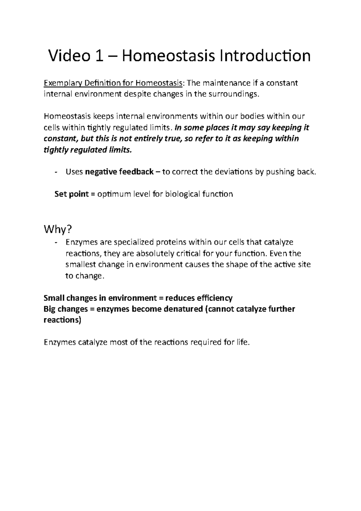 Osmoregulation Notes - Video 1 – Homeostasis Introduc3on Exemplary ...