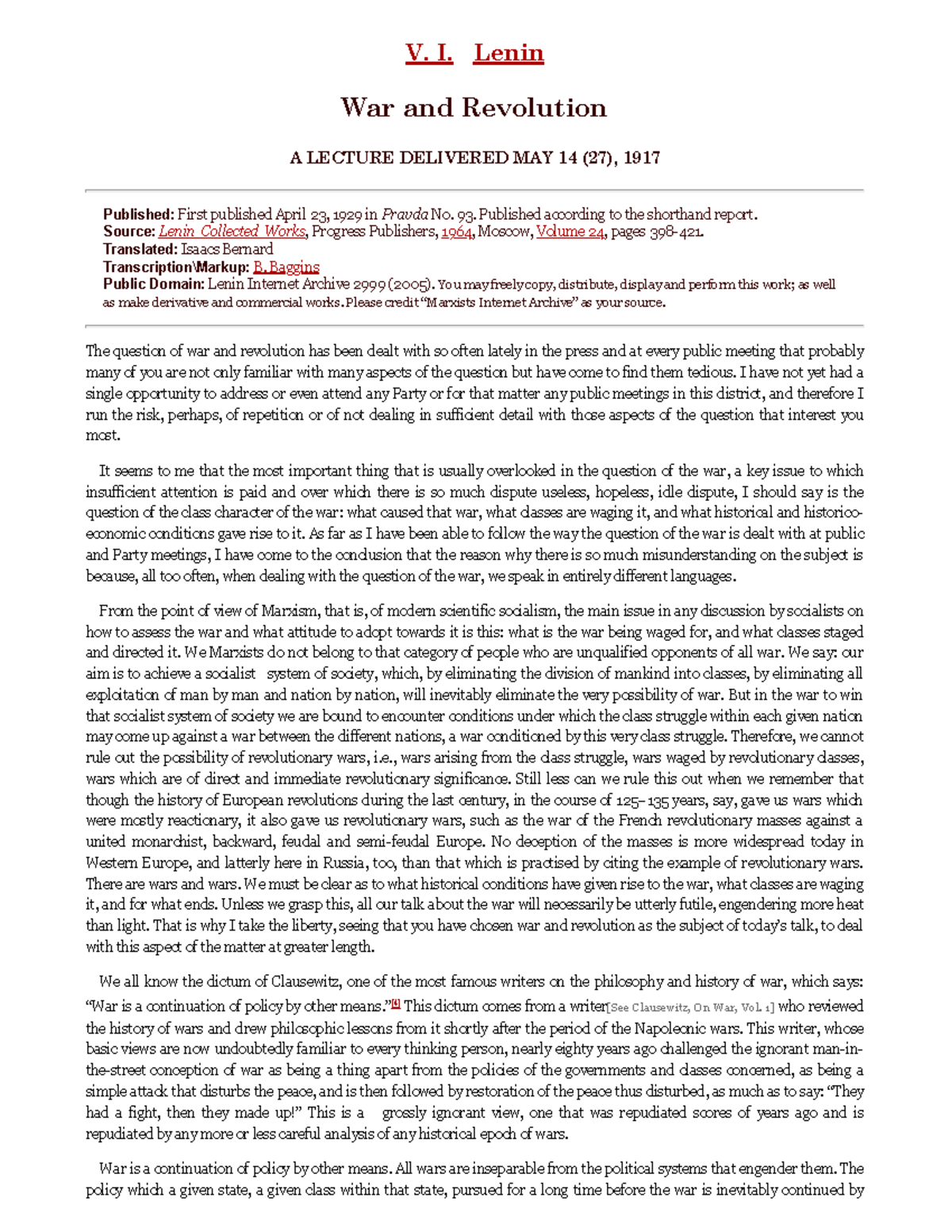 Lenin War and Revolution - V. I. Lenin War and Revolution A LECTURE ...