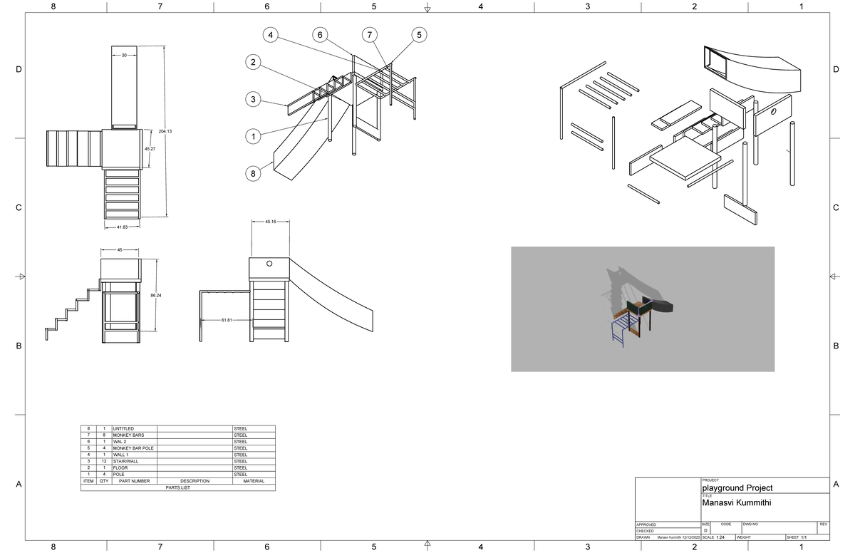 Playground Drawing v5 - playgroung design on fusion360 - A 1 B C D A B ...