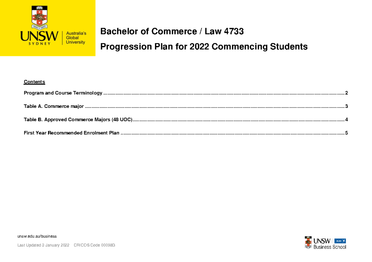 LAW COMM Progression PLAN - COMM1000 - UNSW Sydney - Studocu