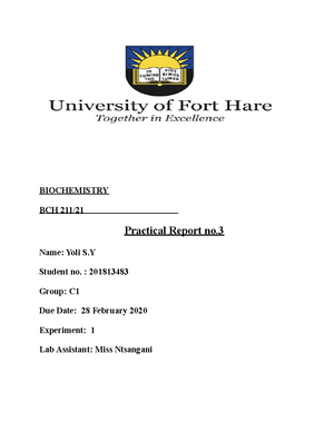 BCH 321 prac 3 - Physiological biochemistry - Module Code: BCH 321 ...