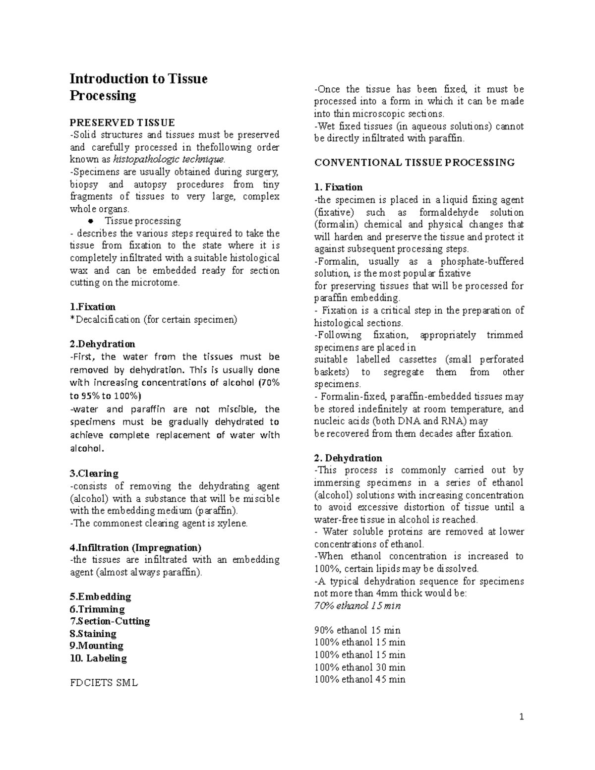 Introduction to Tissue - Introduction to Tissue Processing PRESERVED ...