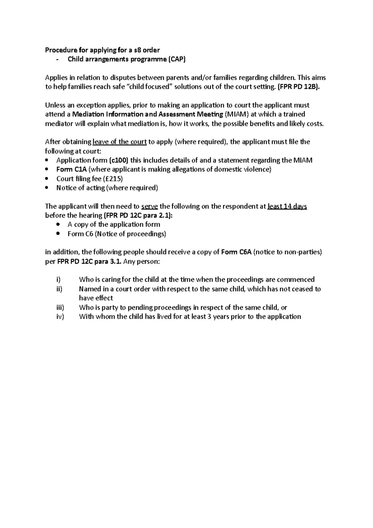 Family 8 - child arrangements programme - Procedure for applying for a ...