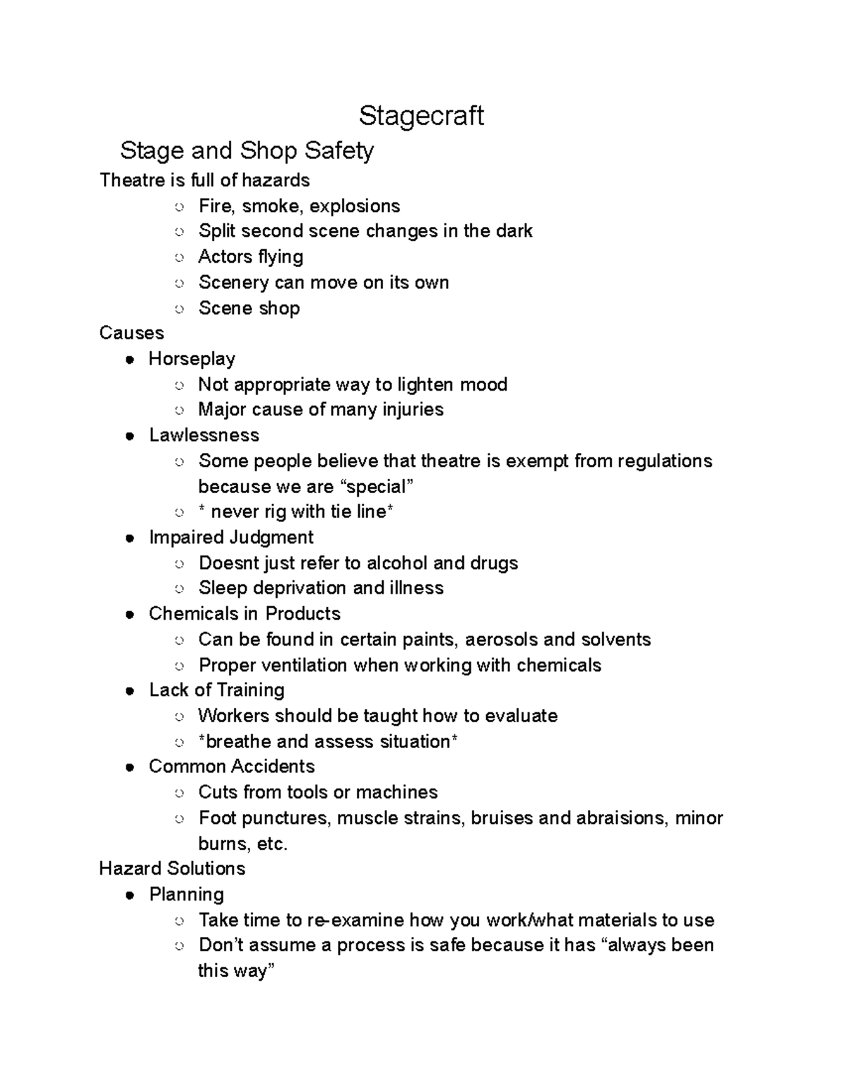 Stage and Shop Safety - Stagecraft Stage and Shop Safety Theatre is ...