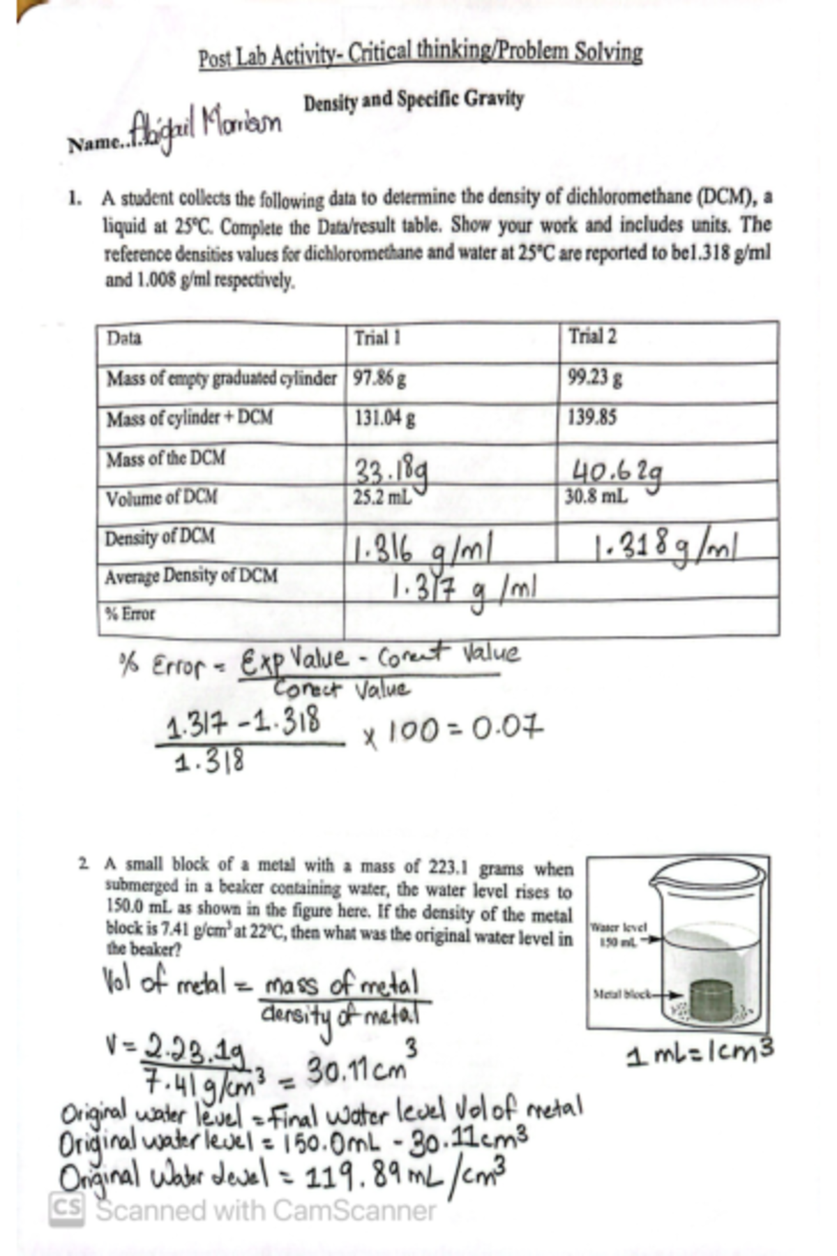 Density and Gravity lab 1 - SCC 110 - Studocu