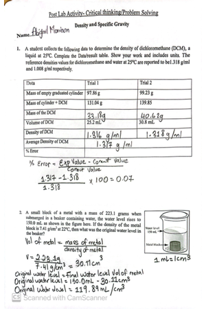 Density and Gravity Lab 1 - SCC 110 - Studocu