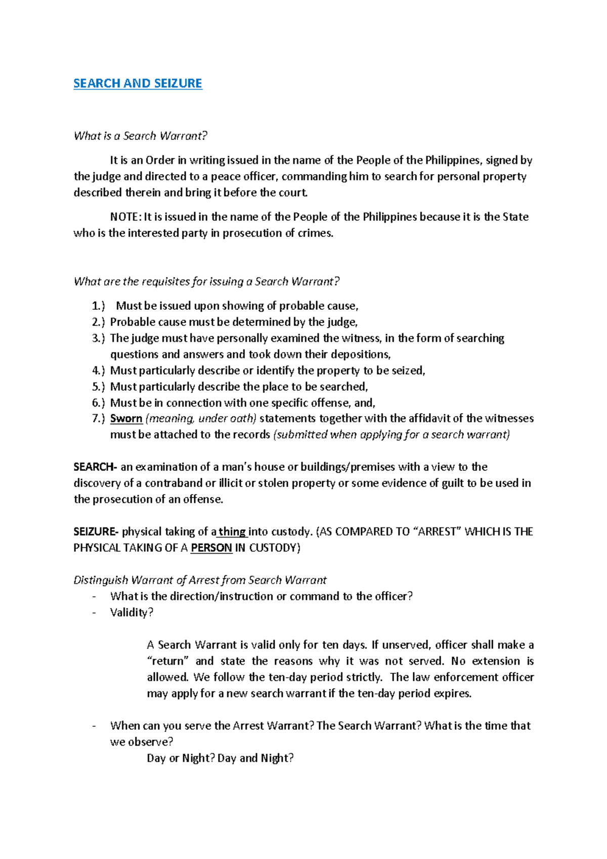 PDF document - CORAD - SEARCH AND SEIZURE What is a Search Warrant? It ...