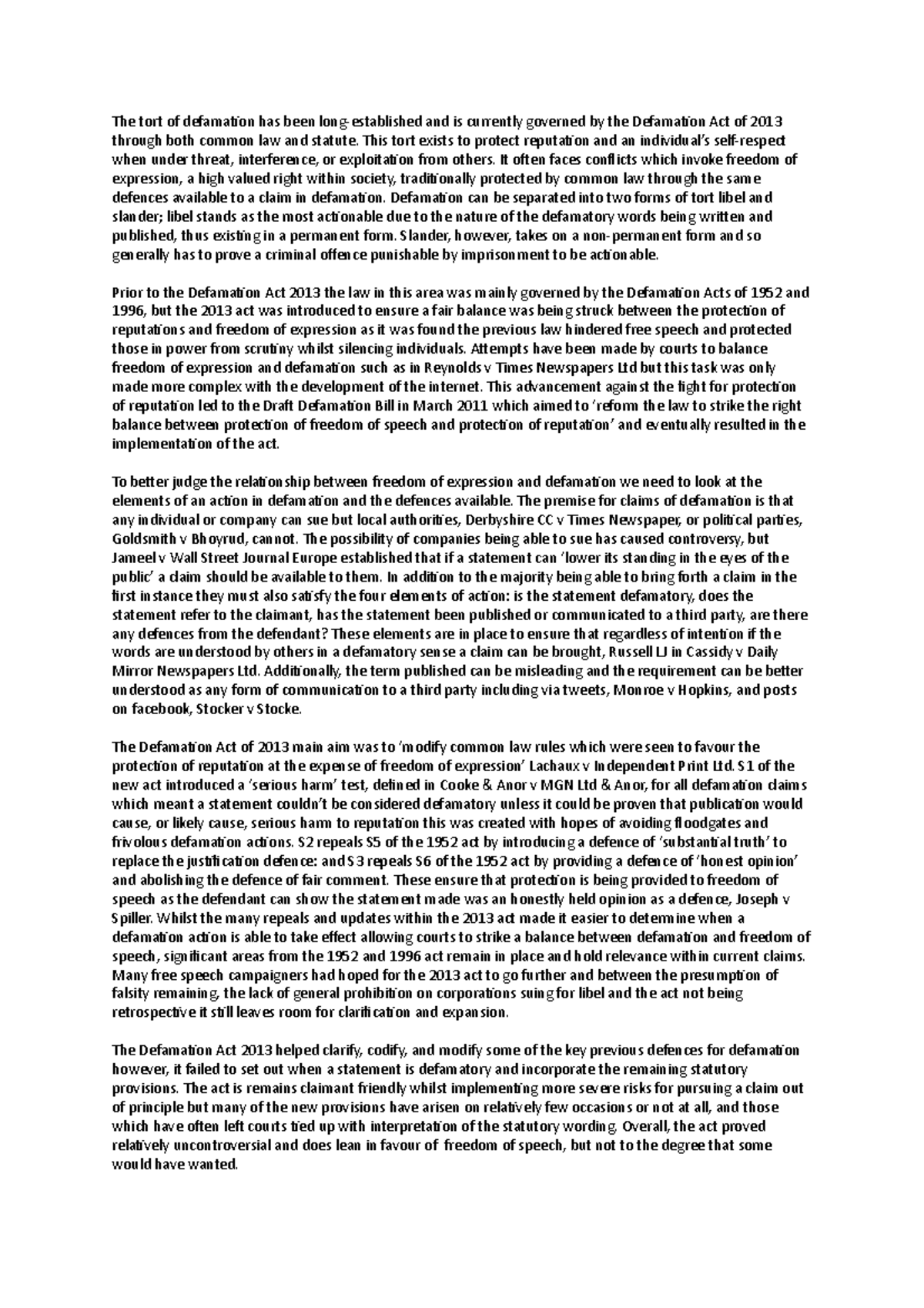 Defamation (tort) - The tort of defamation has been long-established ...