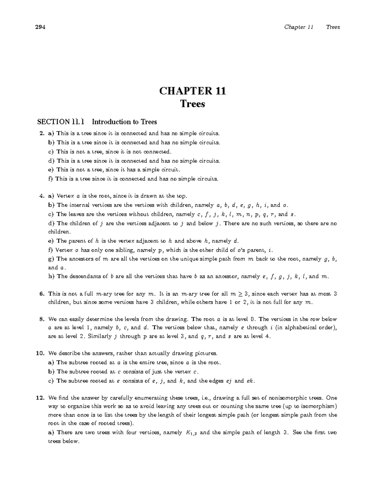 Rosen IRG Chap11 - 偶数题答案 - 294 Chapter 11 Trees CHAPTER 11 Trees SECTION 11 Introduction to ...