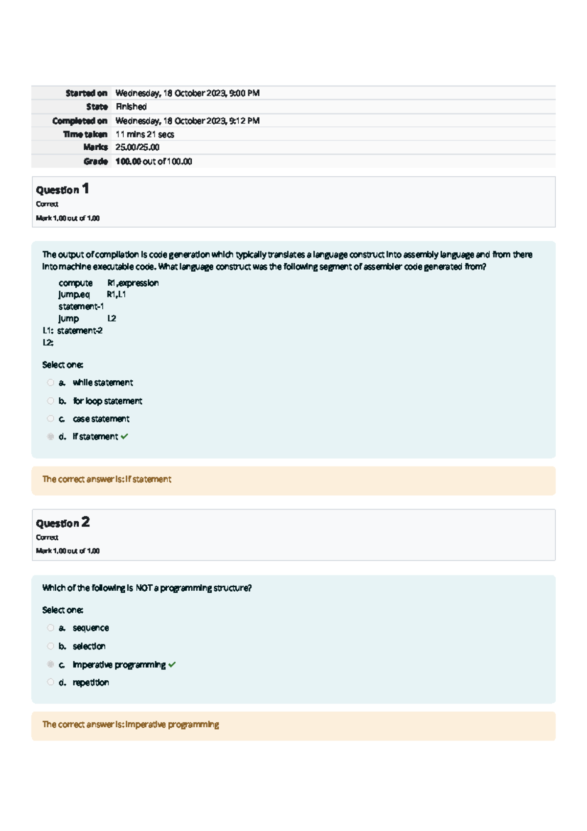 Graded Quiz Unit 6 Attempt review - Started on Wednesday, 18 October ...