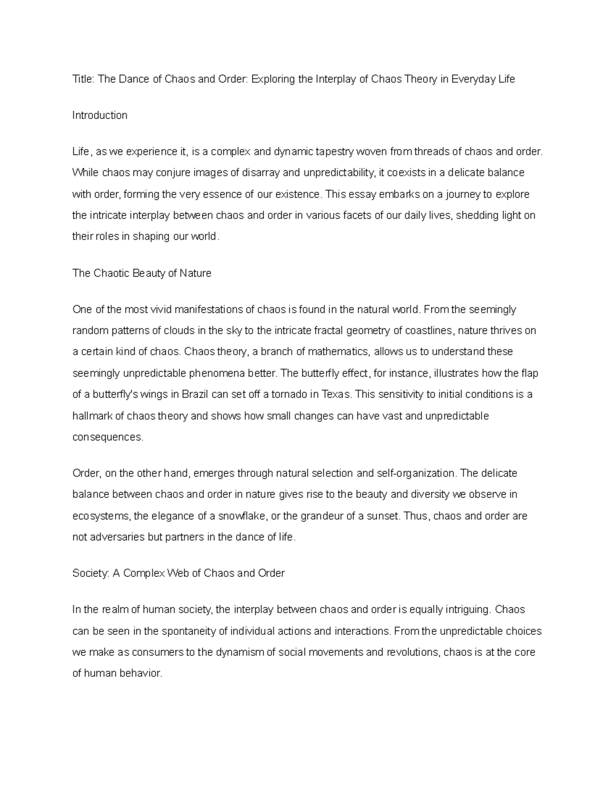 Title The Dance of Chaos and Order Exploring the Interplay of Chaos ...