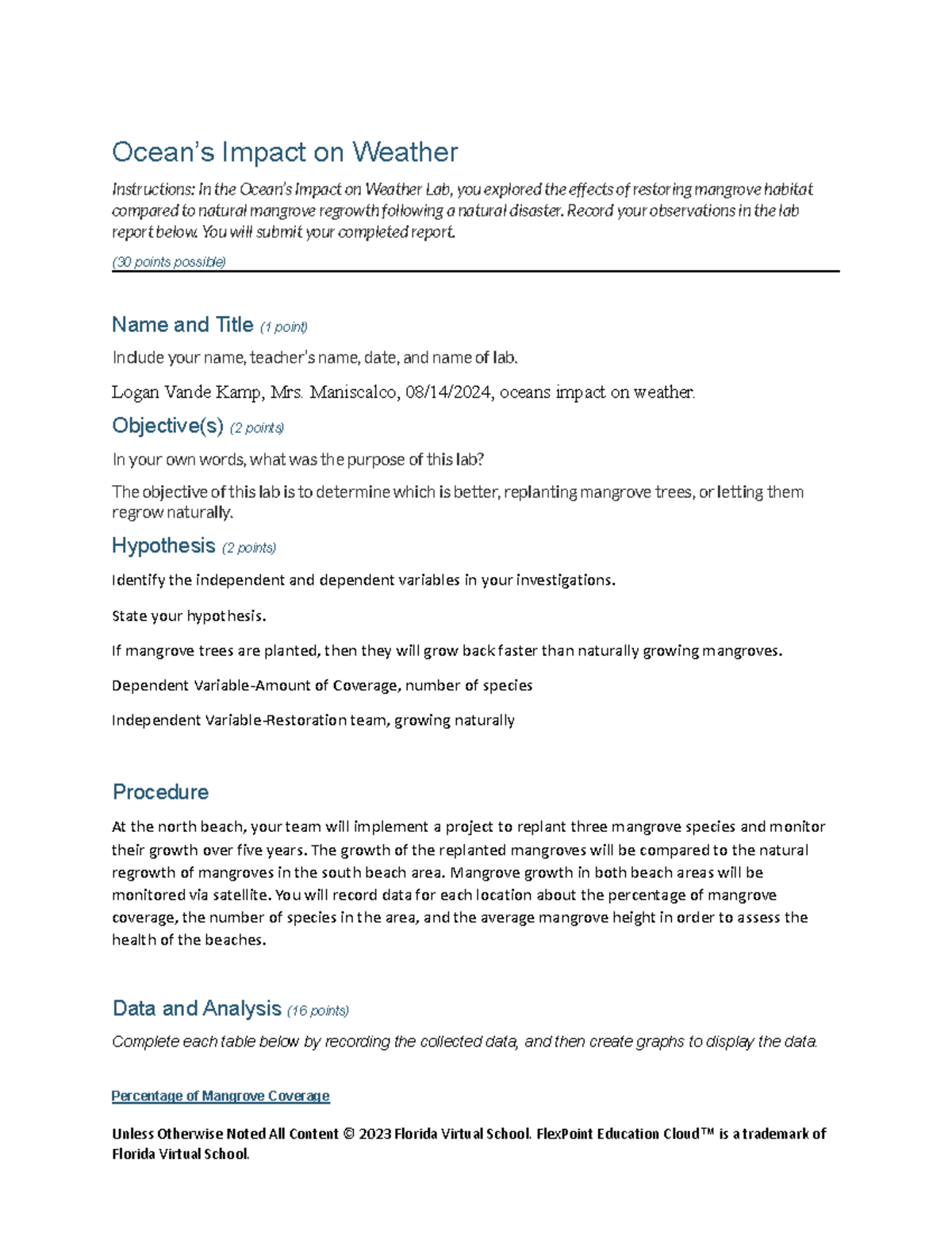Oceans impact on weather - Ocean’s Impact on Weather Instructions: In ...