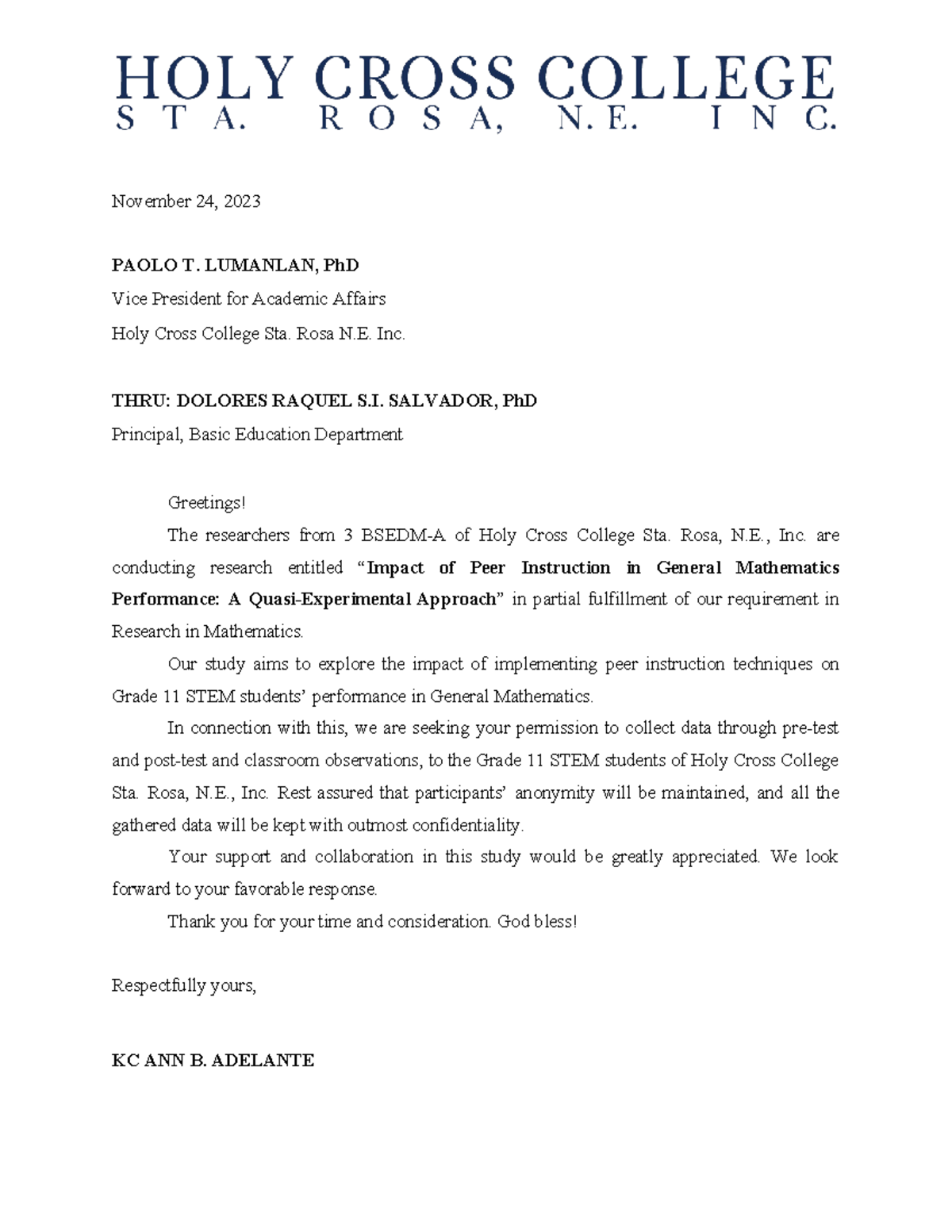 Letter - For insurance - November 24, 2023 PAOLO T. LUMANLAN, PhD Vice ...