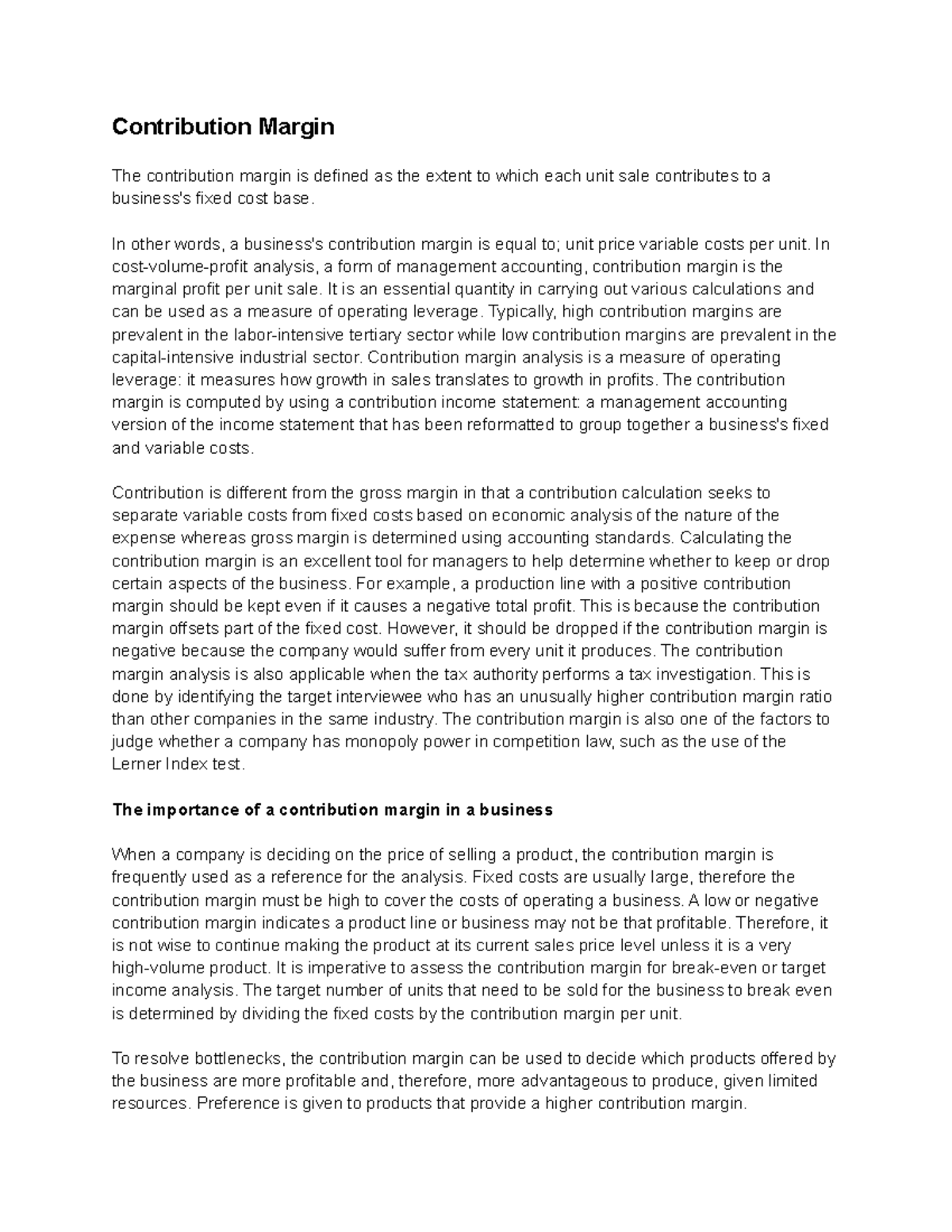 Contribution Margin - In other words, a business's contribution margin ...