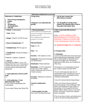 Humalog - drug sheet - Bristol Community College NUR 101 Medication ...