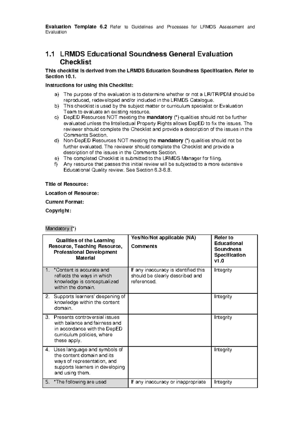 6 - Notes - Evaluation 1 LRMDS Educational Soundness General Evaluation ...