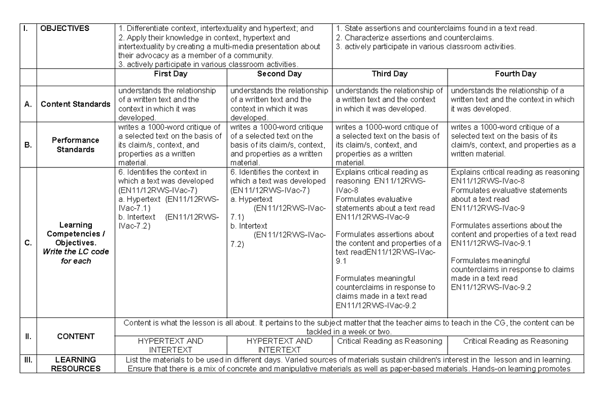 445203660 reading and writing sample dll - I. OBJECTIVES 1. Differentiate context ...