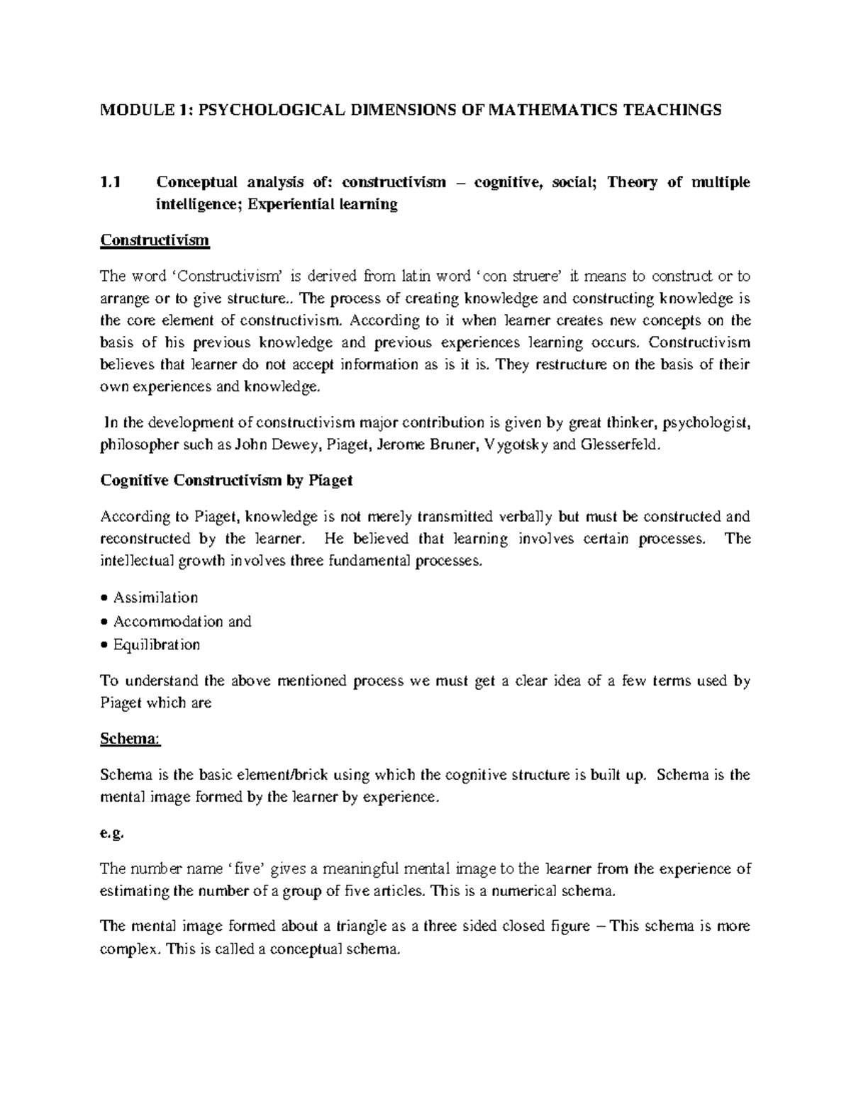 Module 1 merged - MODULE 1: PSYCHOLOGICAL DIMENSIONS OF MATHEMATICS ...