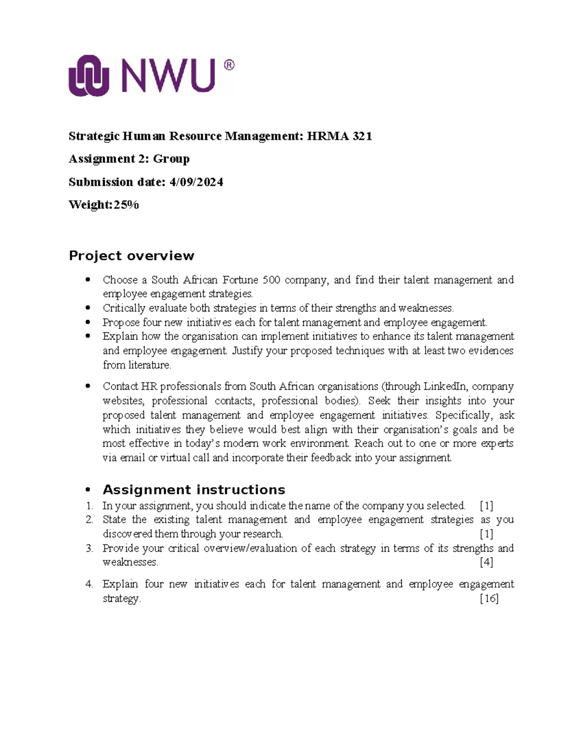 HRMA 321 Assignment 2 2024 - Strategic Human Resource Management: HRMA ...