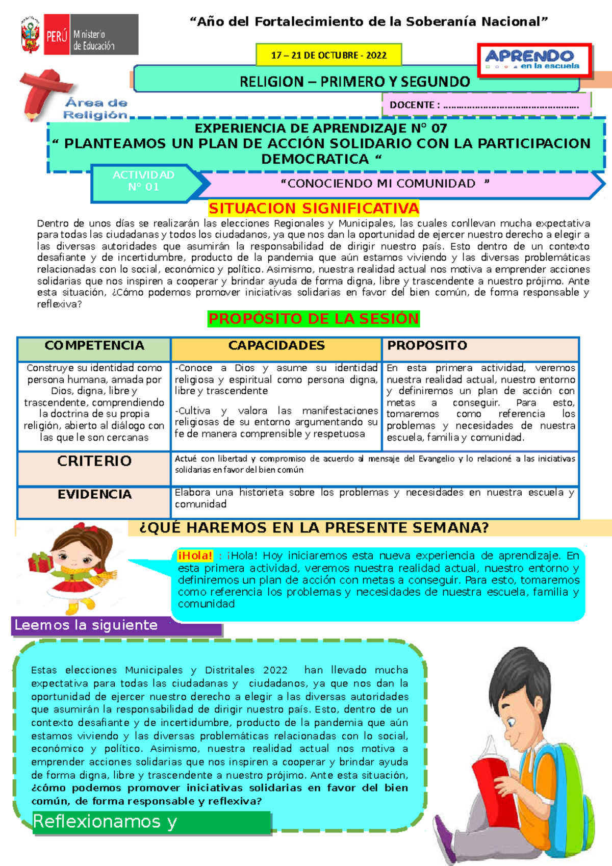 Experiencia DE Aprendizaje N° 07 - Actividad N° 01- 1ERO Y 2DO - Religion - “Año del ...