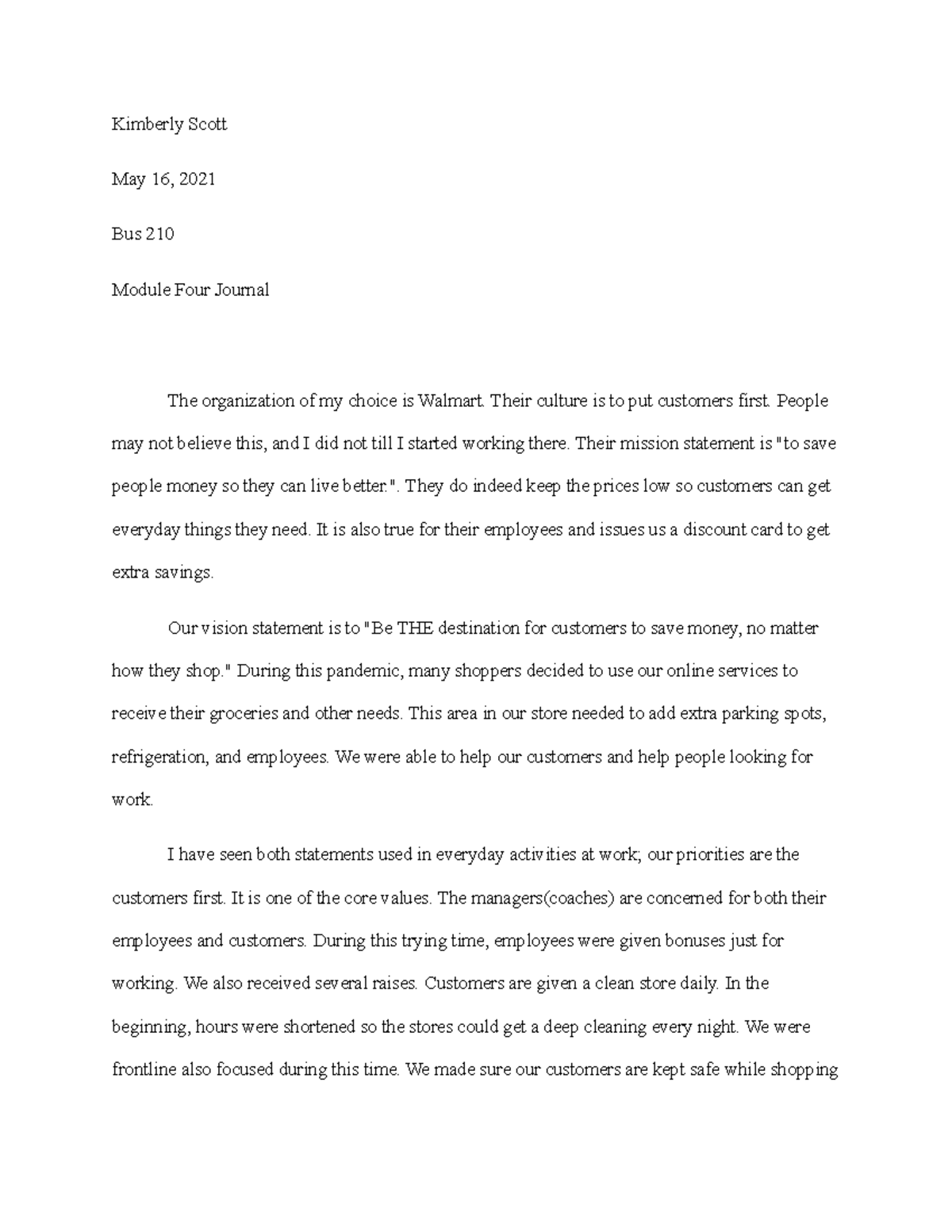 Module four Jounal Bus 210 - Kimberly Scott May 16, 2021 Bus 210 Module ...