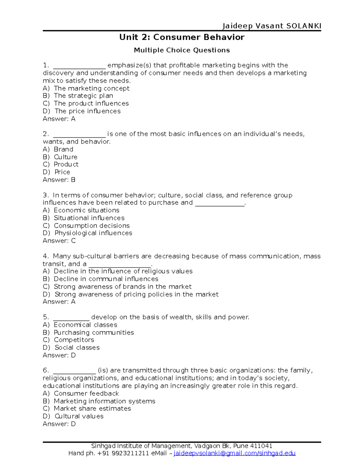 consumer behaviour - Unit 2: Consumer Behavior Multiple Choice ...