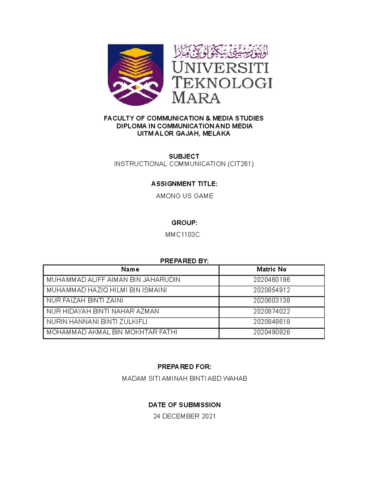 CIT 271- Assignment 4 - FACULTY OF COMMUNICATION & MEDIA STUDIES ...