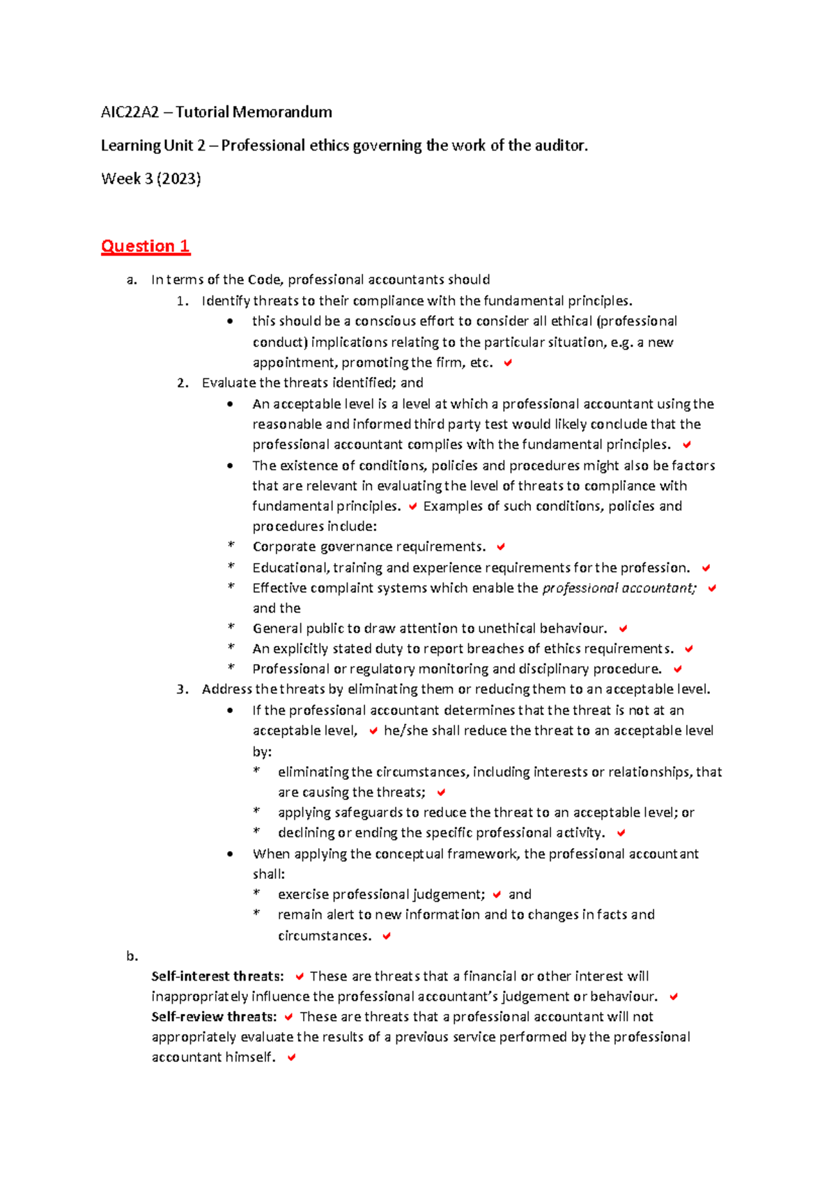 23259434 - Learning material - AIC22A2 – Tutorial Memorandum Learning Unit 2 – Professional ...