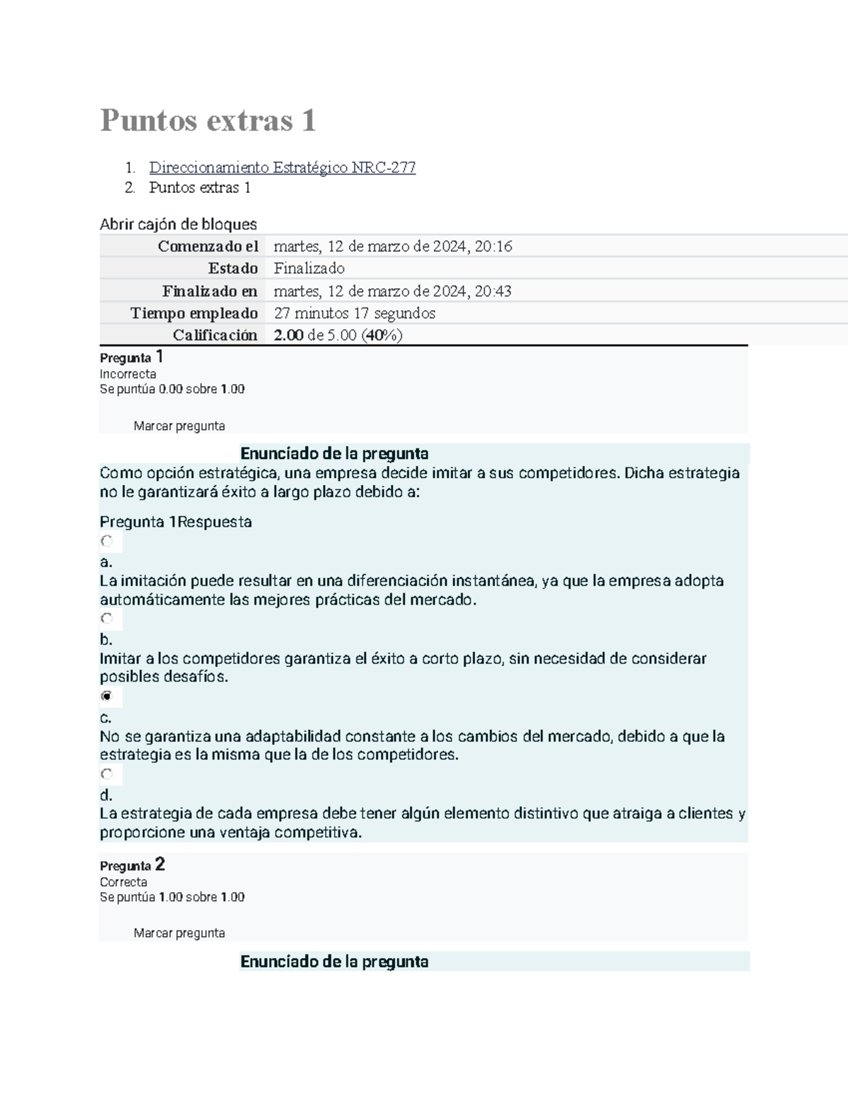 Punto extra 1 - 2 - Puntos extras 1 1. Direccionamiento Estratégico NRC- 2. Puntos extras 1 ...
