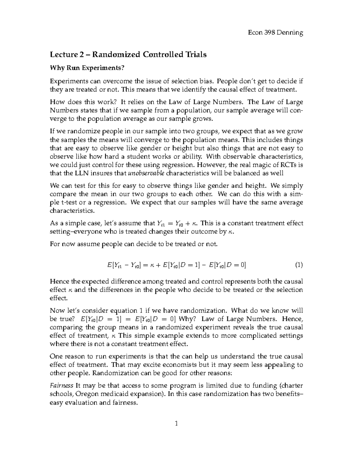 Lecture 2 RCT - This is for Jeff Denning's applied econometrics class, which is now Econ 398 ...