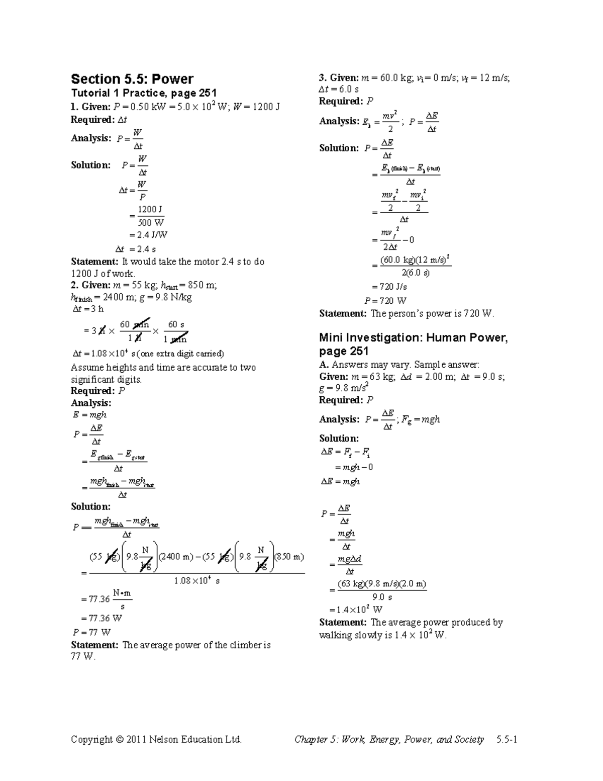Phys11 sm 05 5 - USE IT - Section 5: Power Tutorial 1 Practice, page ...