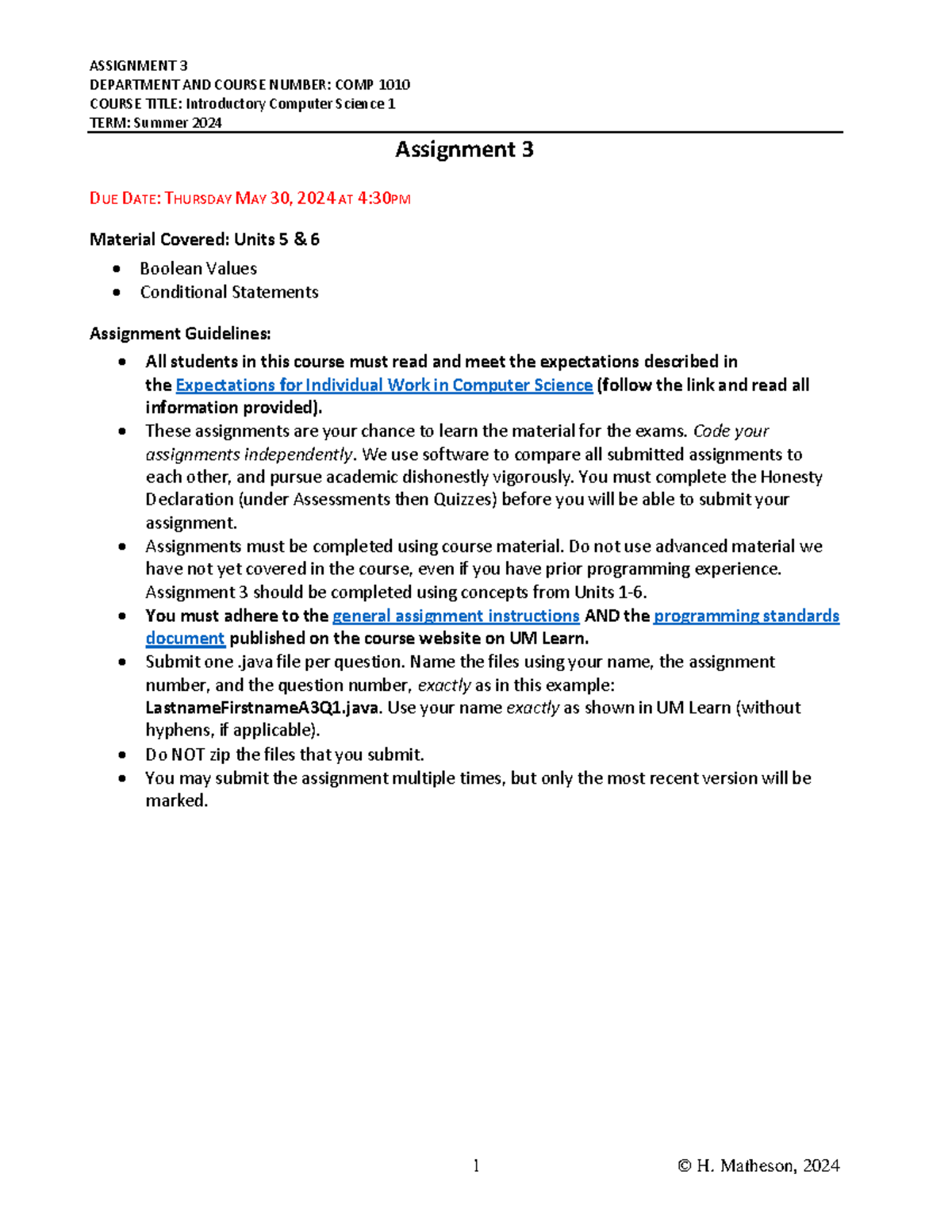 Assignment 3-COMP1010-Summer 2024 - DEPARTMENT AND COURSE NUMBER: COMP 1010 COURSE TITLE: - Studocu